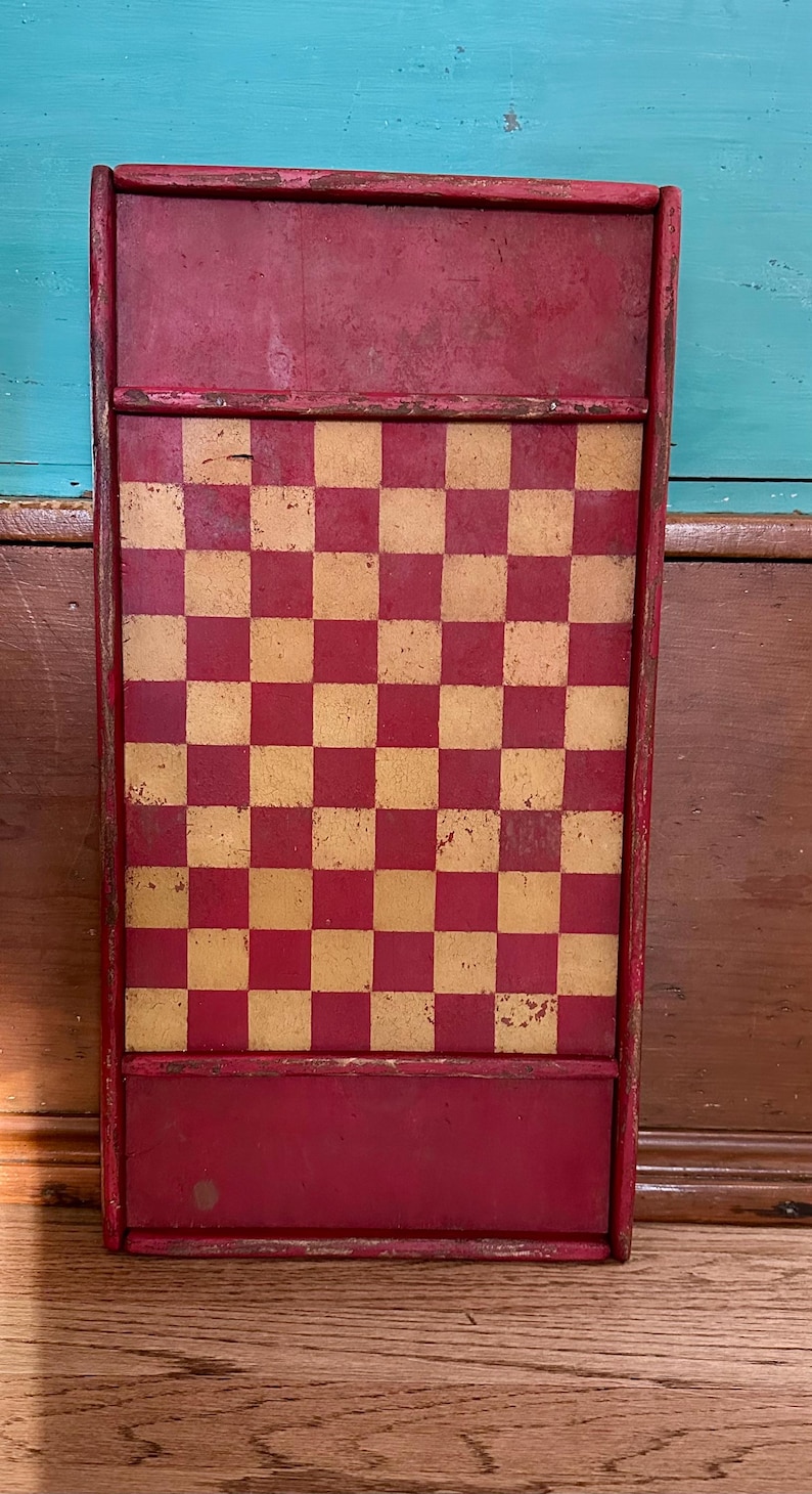 Olde Red and Mustard Early Style Checkers Board 12” X 23” - Etsy