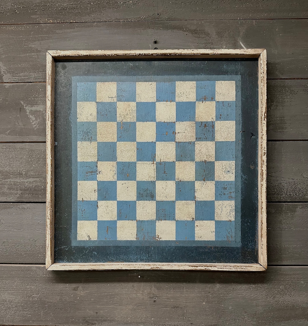 Primitive Blue Checkers Board - Etsy