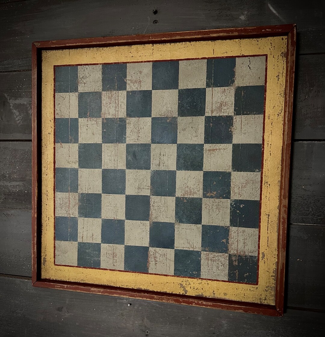 Blue,grey,mustard Past Time Checkerboard (two Sizes Available) - Etsy