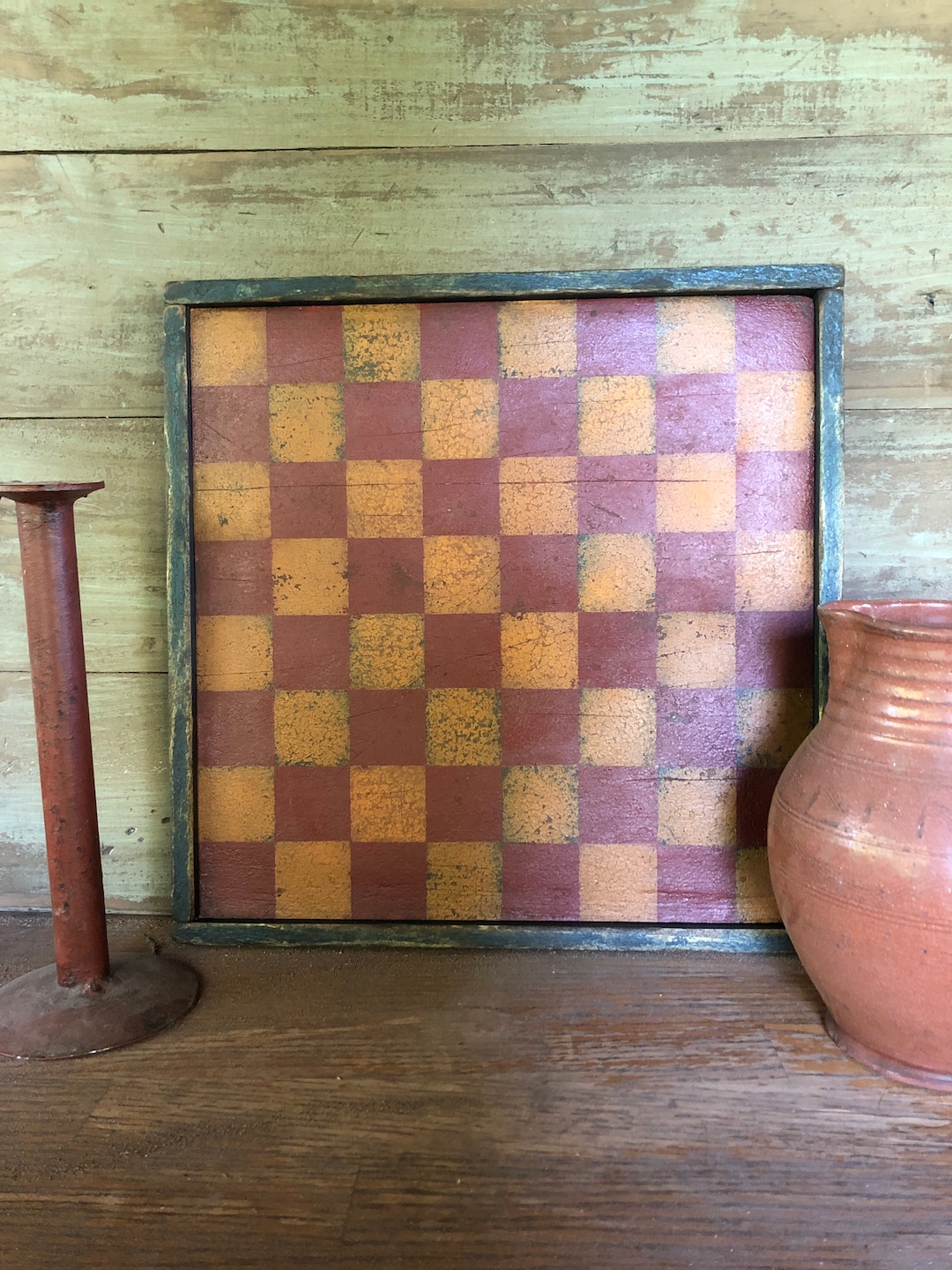 Primitive Mustard Cranberry and Blue Checkers Board - Etsy