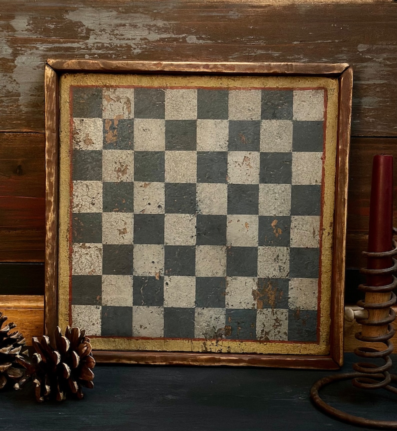 Blue,grey,mustard Past Time Checkerboard (two Sizes Available) - Etsy