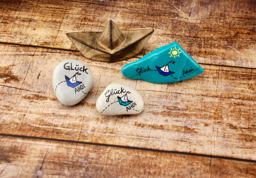 Luck Ahoy Stone Painted Sea Turquoise Boat Decorationoffice Small ...