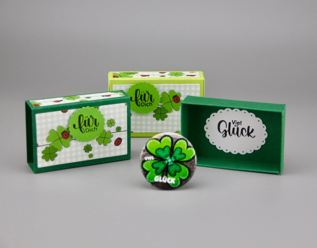 Good Luck Matchbox Magnet Clover Green Stone Money Gift Birthday New ...