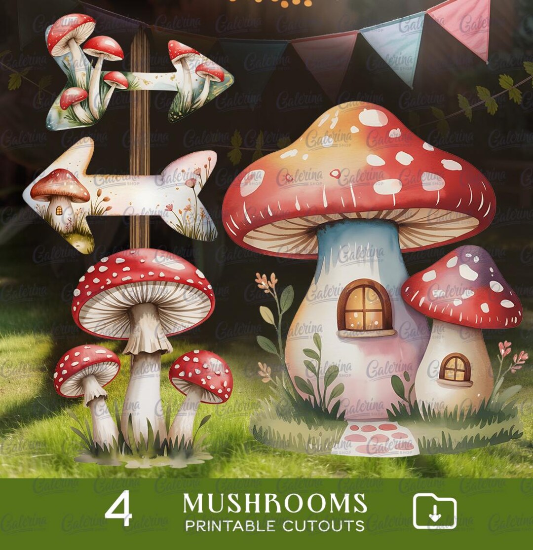 Woodland Mushroom Party Decor, Fairy Garden Signs PNG, Forest Birthday ...