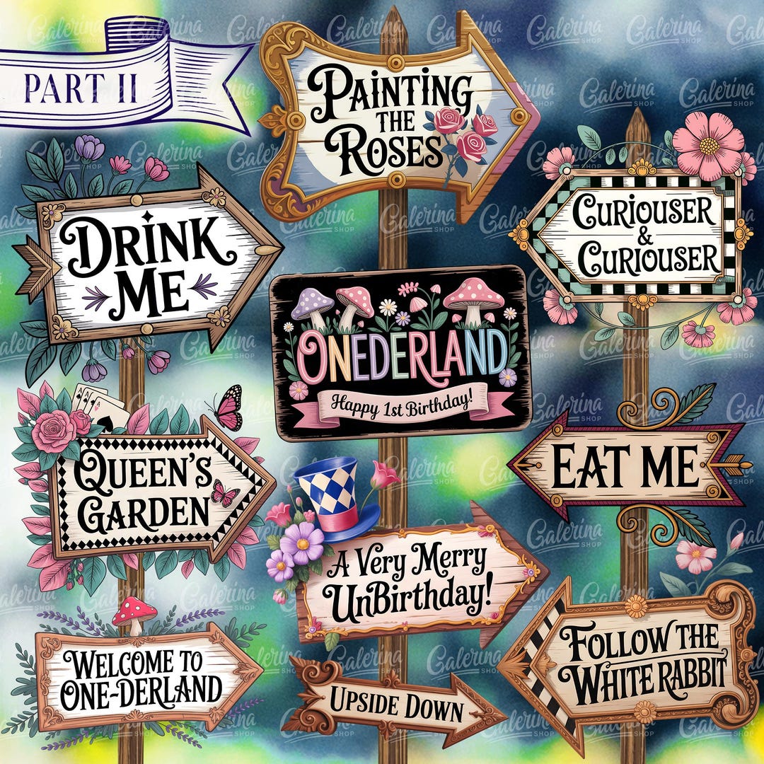 Alice in Wonderland Party Signs: Directional Arrows, Mad Hatter Decor ...