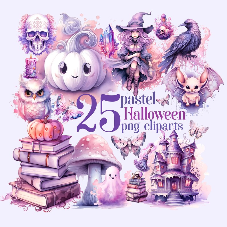 Pastel Halloween Clipart Watercolor Pastelloween Spooky Season Cute ...