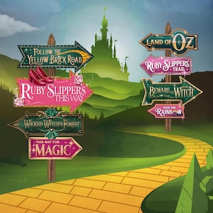 Wizard of Oz Directional Signs, Pink & Green Fantasy Arrows PNG ...