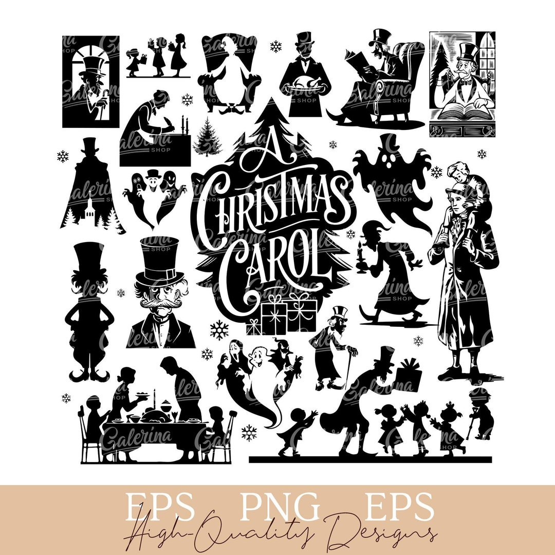 Christmas Carol SVG Bundle: 20 Vintage Charles Dickens Designs, Scrooge ...