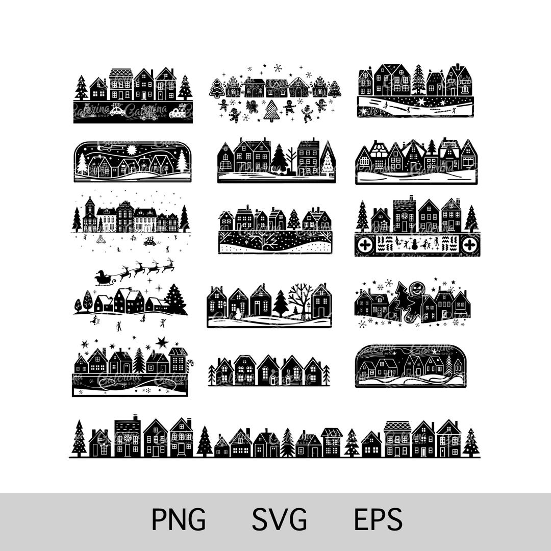 Christmas Villages SVG Bundle of 16 Plotter Templates, Winter Landscape ...