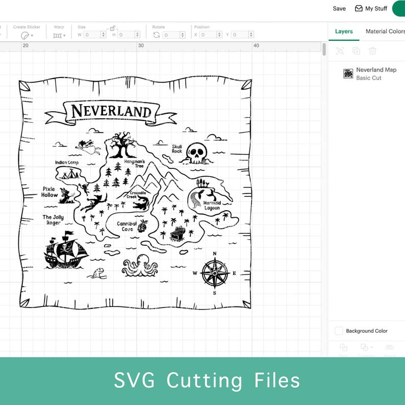 Neverland Map SVG PNG, Peter Pan Pirate Map, Fairy Silhouette Clipart ...