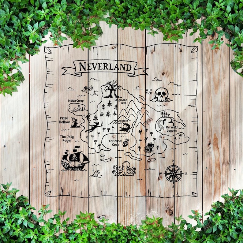Neverland Map SVG PNG, Peter Pan Pirate Map, Fairy Silhouette Clipart ...