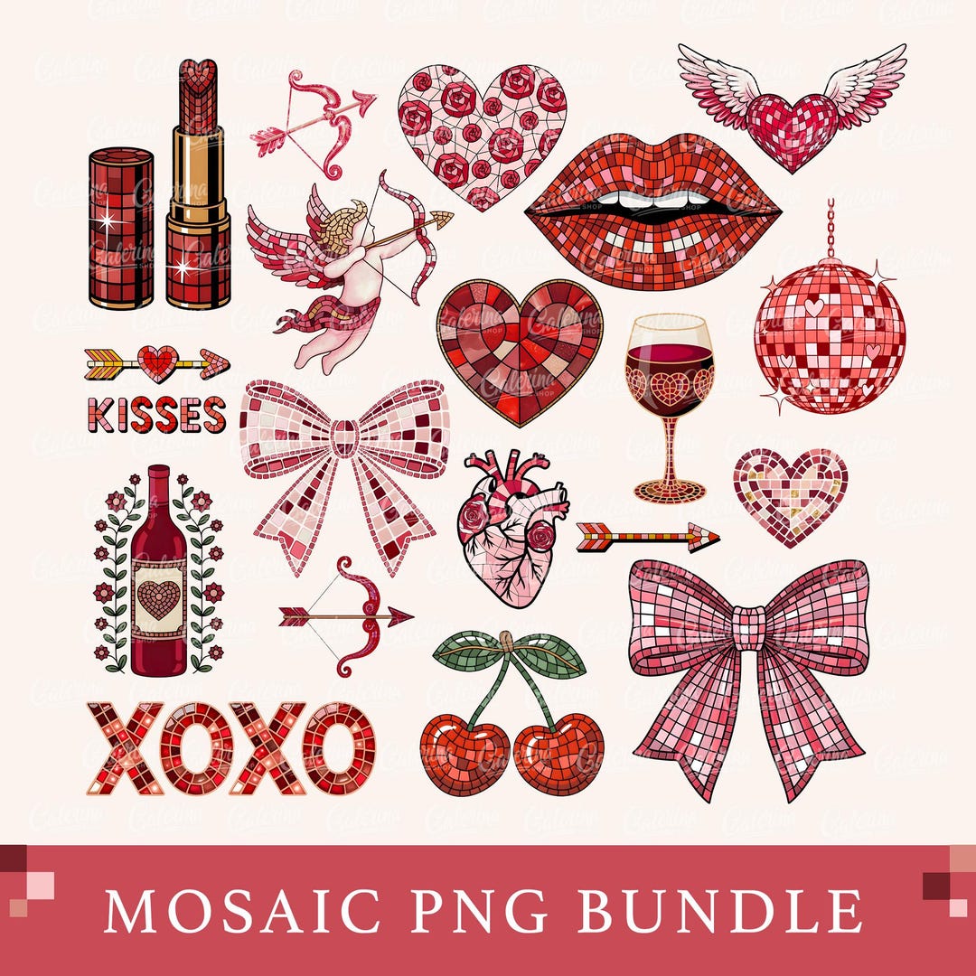 Valentine’s Day Mosaic Clipart Bundle – Crystal Glass Texture Pngs for ...