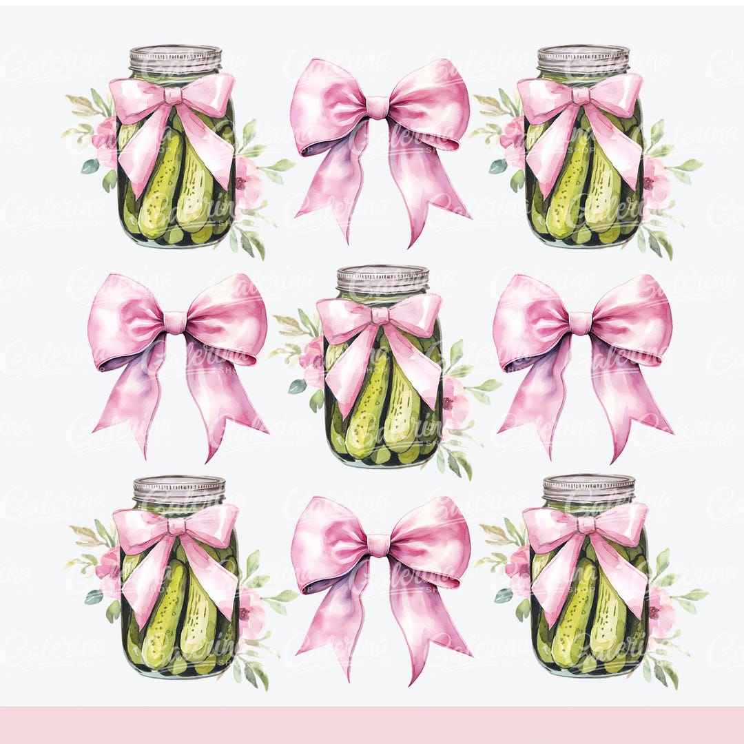 Coquette Pickle Jar & Bow PNG, Watercolor Pink Farmhouse Aesthetic ...