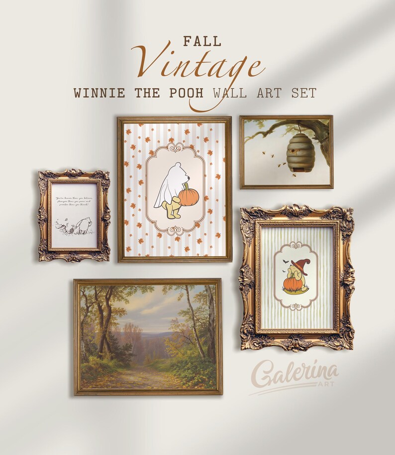 Vintage Winnie the Pooh Wall Art Set, Fall Classic Pooh Bear Prints ...