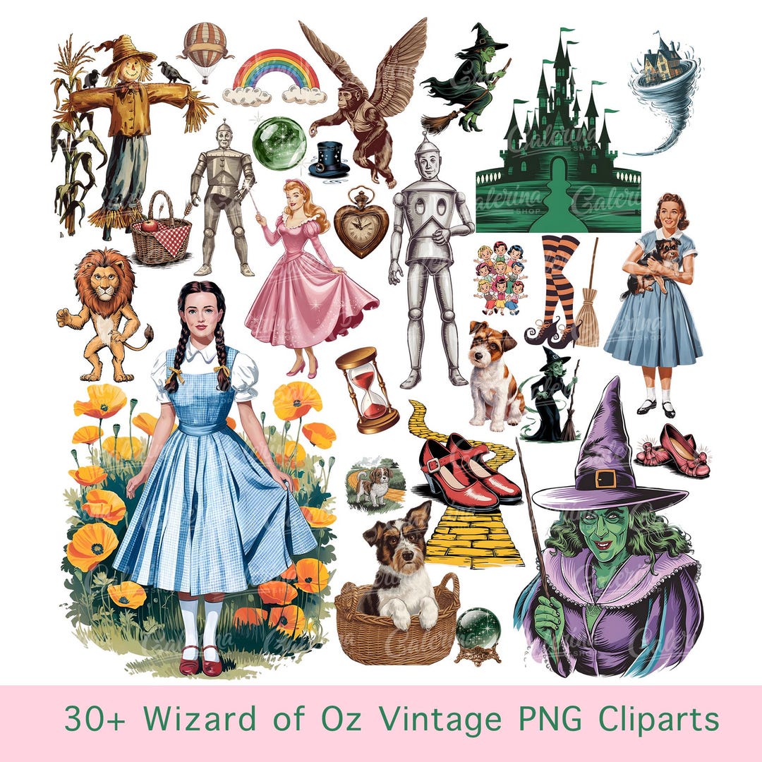 Wizard of Oz PNG Clipart Bundle – 30+ Vintage Green/pink Graphics ...