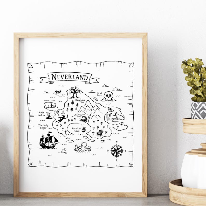 Neverland Map SVG PNG, Peter Pan Pirate Map, Fairy Silhouette Clipart ...