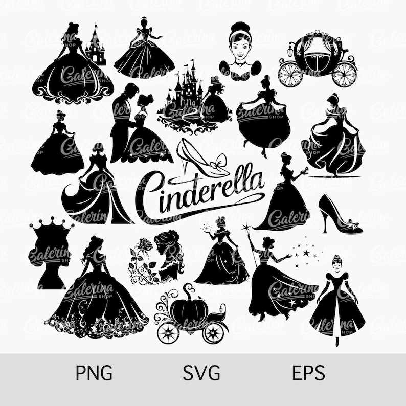 Paquete SVG de Cenicienta: Castillo de princesa, zapatos, diseños de ...