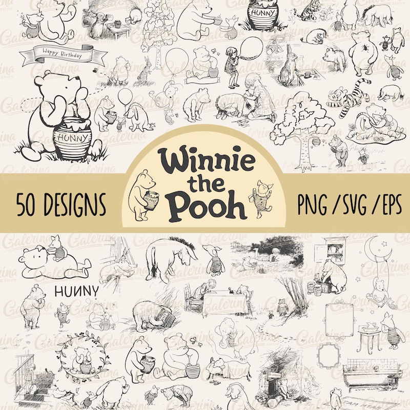 Pooh Outline Drawing Png - Etsy
