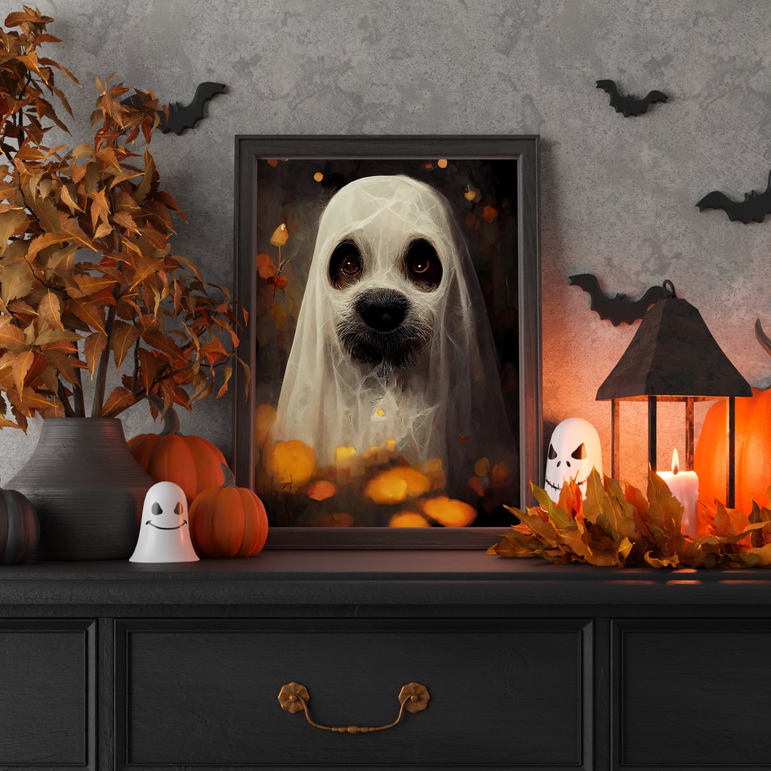 Dog Ghost Printable Halloween Picture Pet Ghost Wall Art Spooky Forest ...