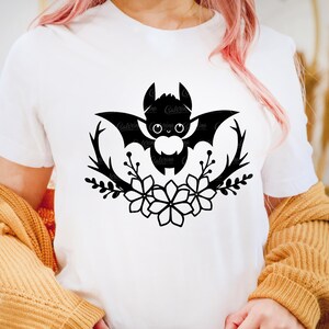 Floral Bat Svg, Cute Baby Bat & Flowers Png, Halloween Clipart, Spooky ...