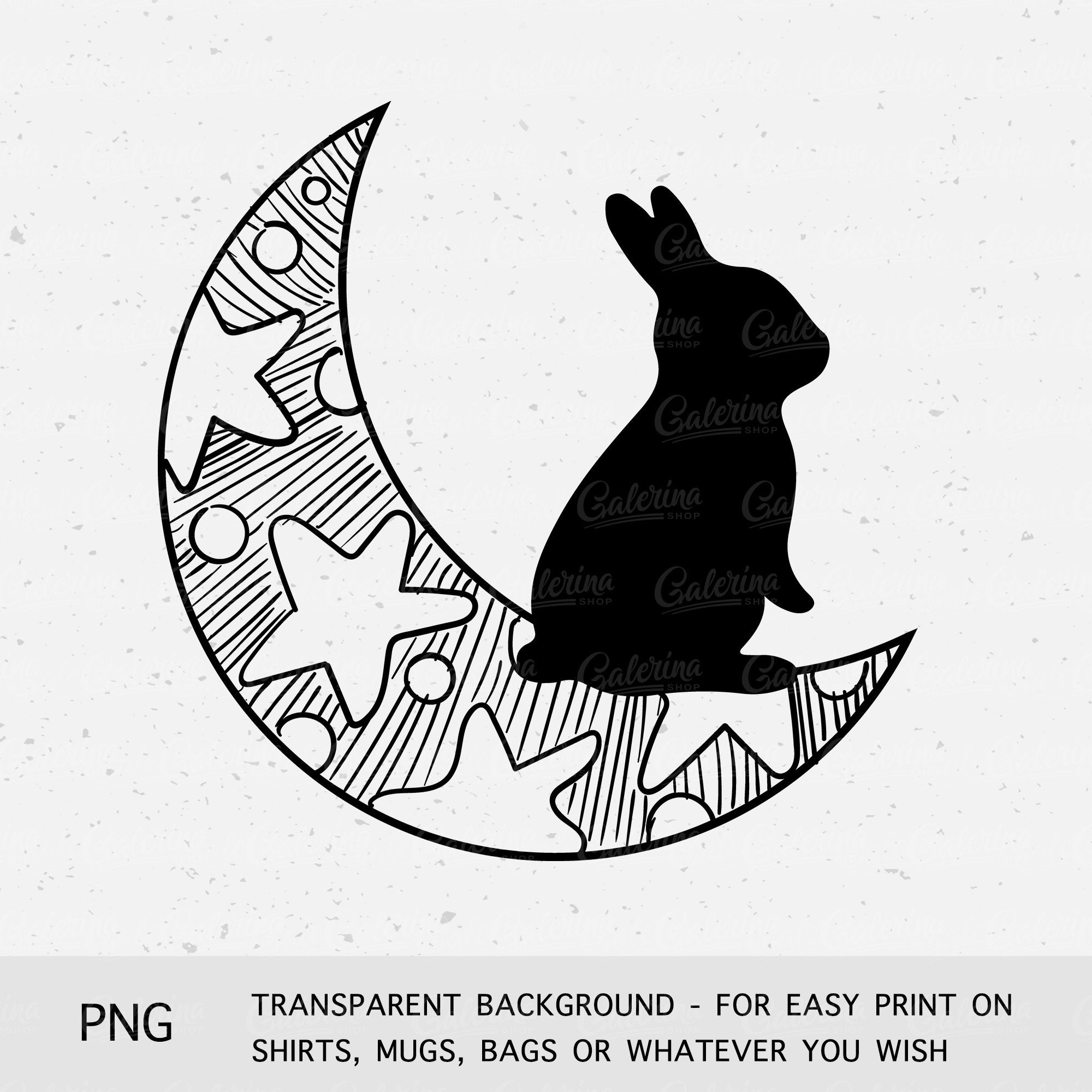 Moon Phase Rabbit SVG: Mystical Bunny Cut Files Silhouette, Sublimation ...