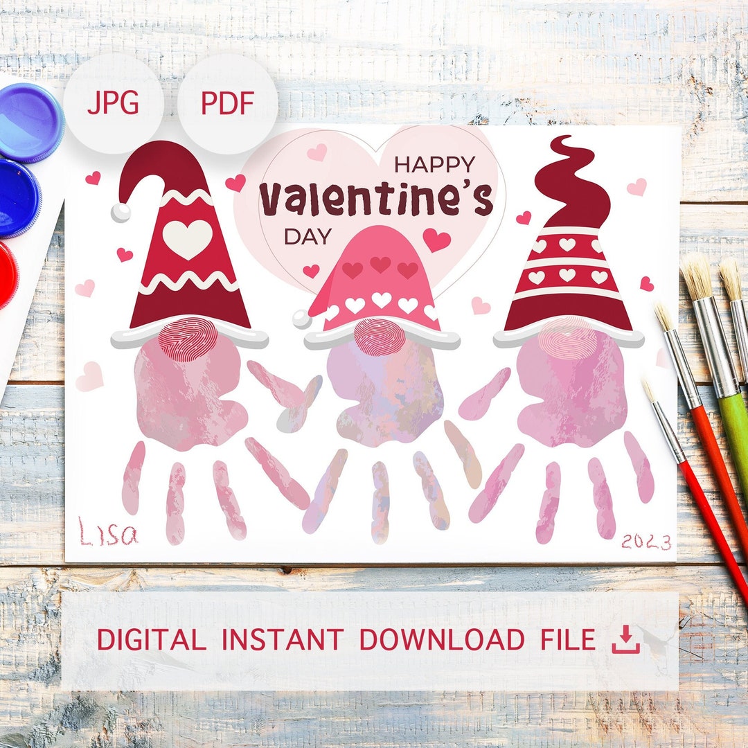 5-minute Crafts Valentine Handprint DIY Gift Printable Gnome Keepsake ...