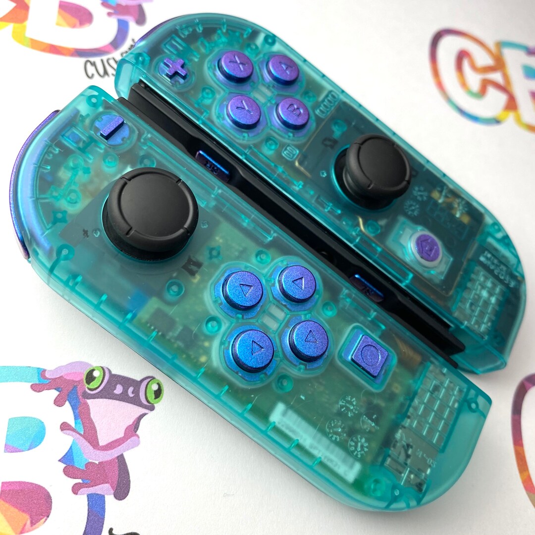Custom Clear Emerald Green & Chameleon Blue Nintendo Switch Joycons ...