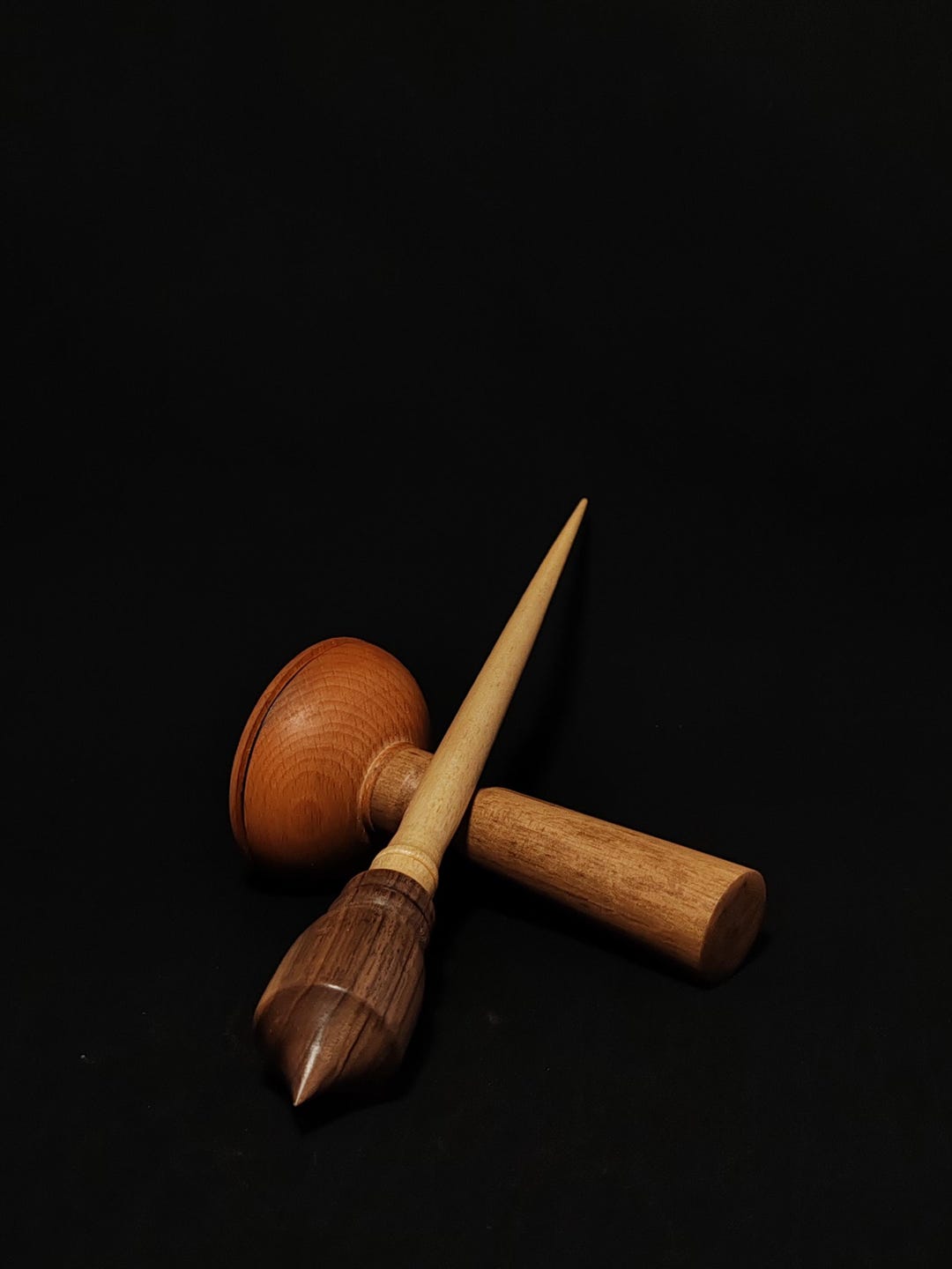 Support Spindle Set: Grey Walnut Shaft & Dark Walnut Whorl 28.8 Cm / 34 ...