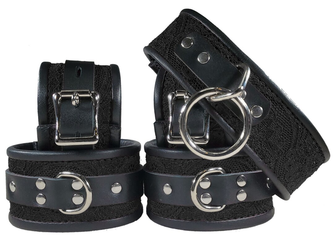 Submissive Collar & Cuff Set Lockable BDSM Leather Bondage Restraints ...