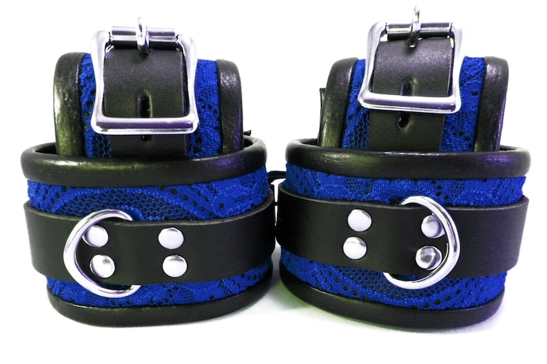 Restraint Set Wrists Ankles Collar Blindfold BDSM Leather & Sapphire ...