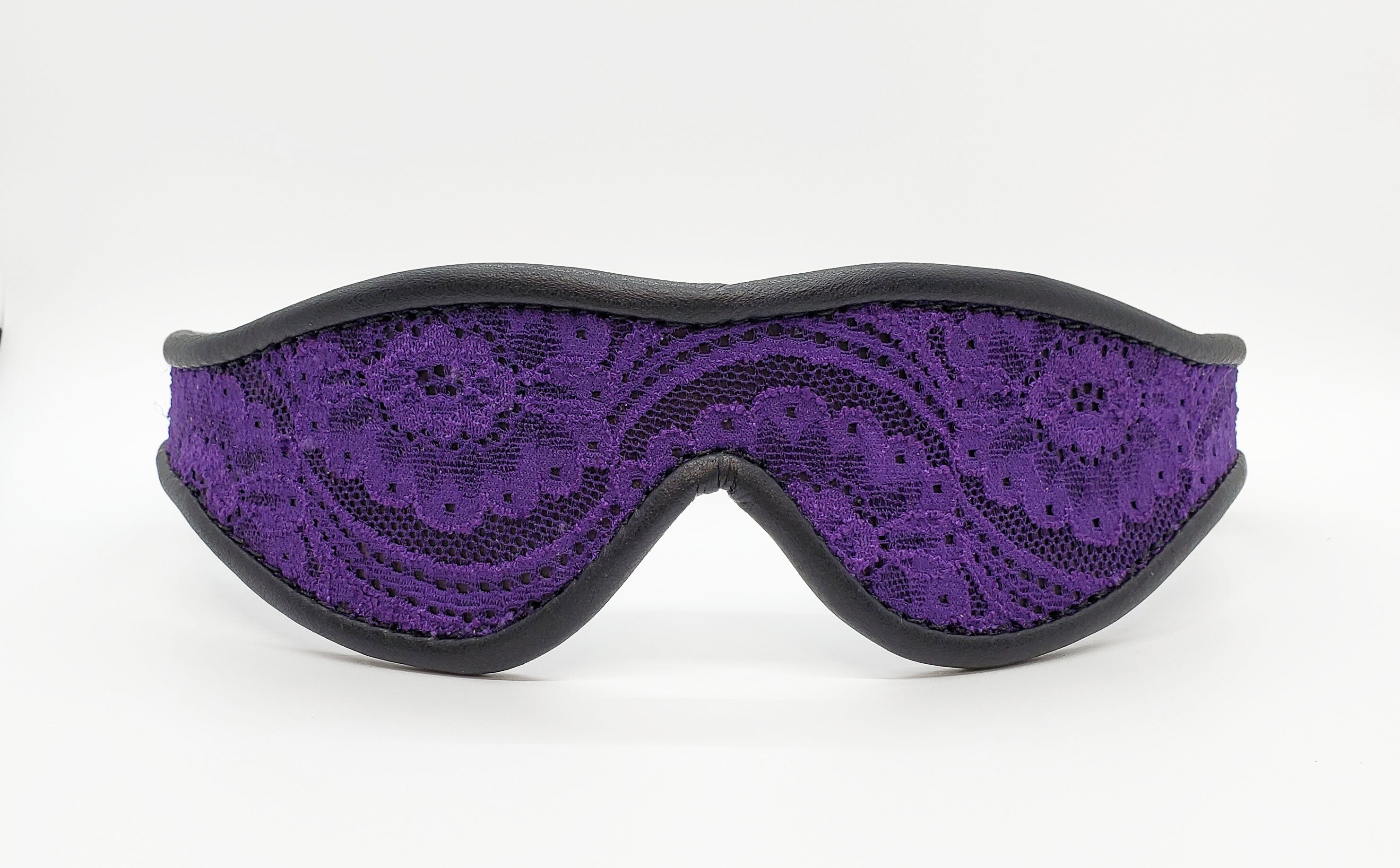 Restraint Set Wrists Ankles Collar Blindfold BDSM Leather & Purple Lace ...