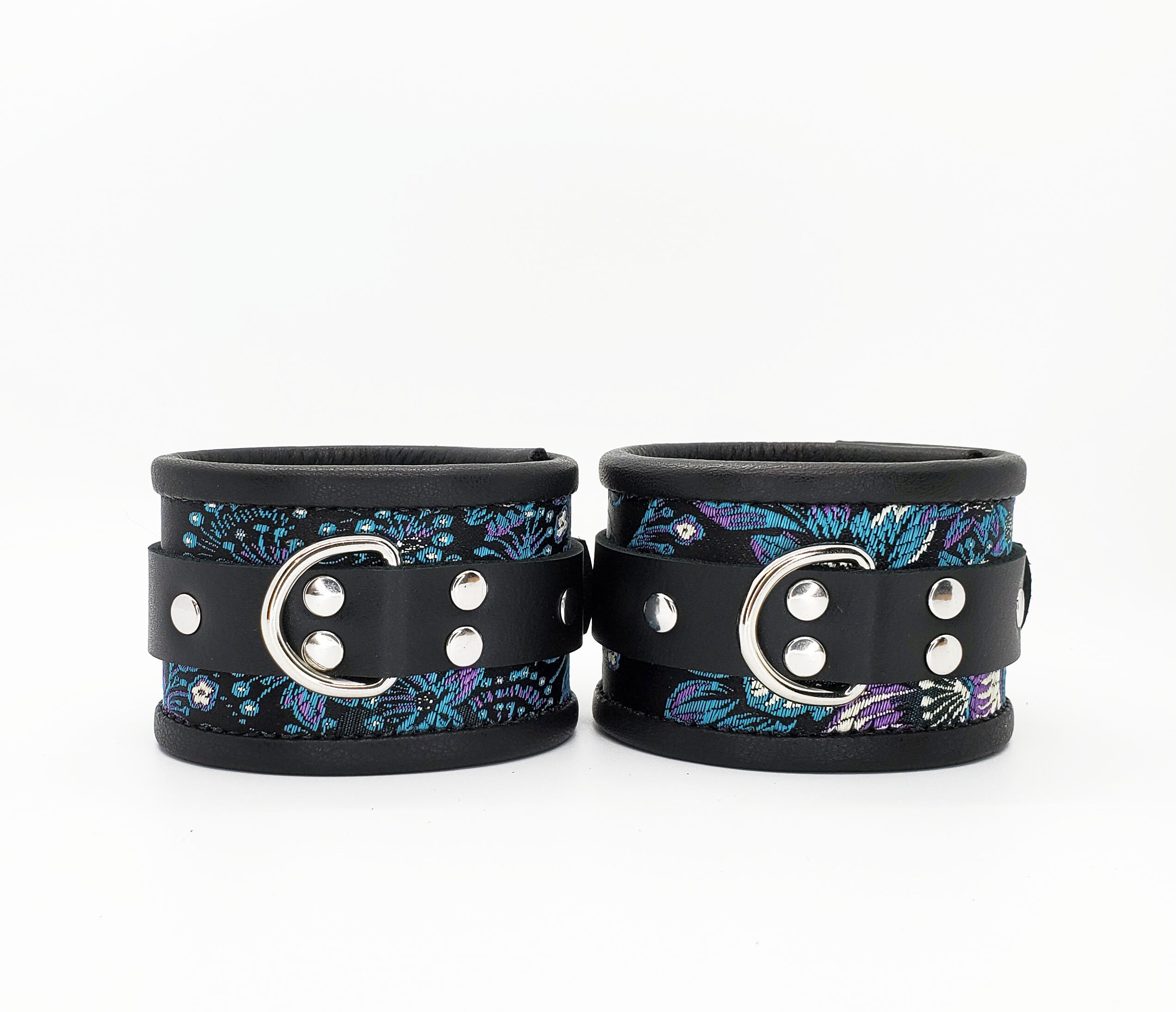 Wrist & Ankle Cuff Set Lockable BDSM Leather Bondage Restraints in Blue ...