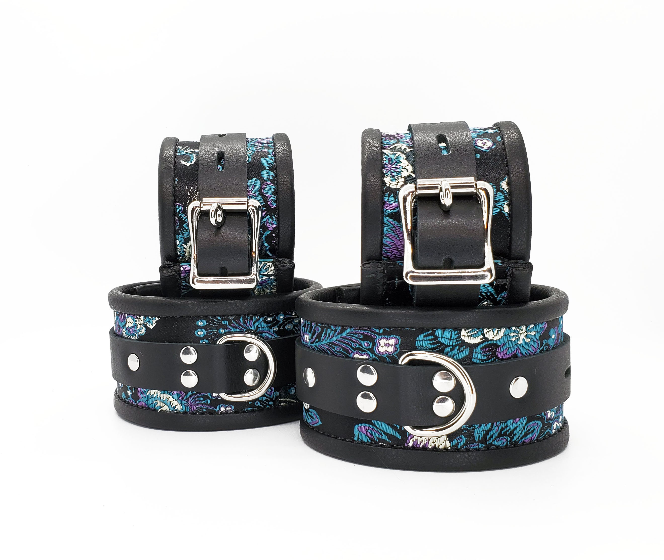 Wrist & Ankle Cuff Set Lockable BDSM Leather Bondage Restraints in Blue ...
