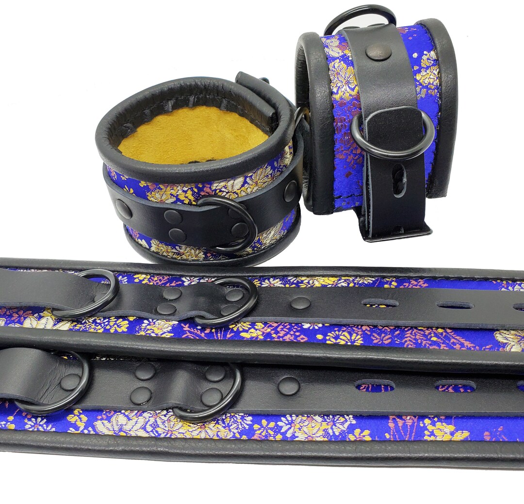 Wrist & Ankle Cuff Set Lockable BDSM Leather Bondage Restraints in ...