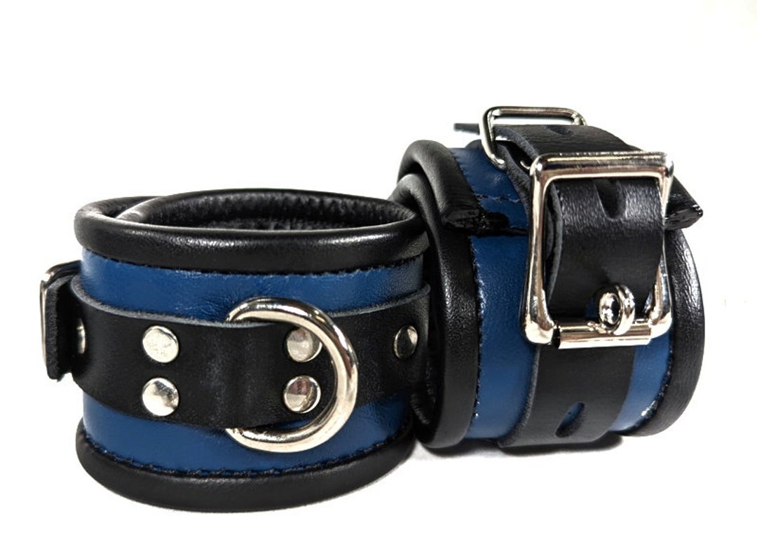 Wrist Cuffs Lockable BDSM Leather Bondage Restraints Blue - Etsy
