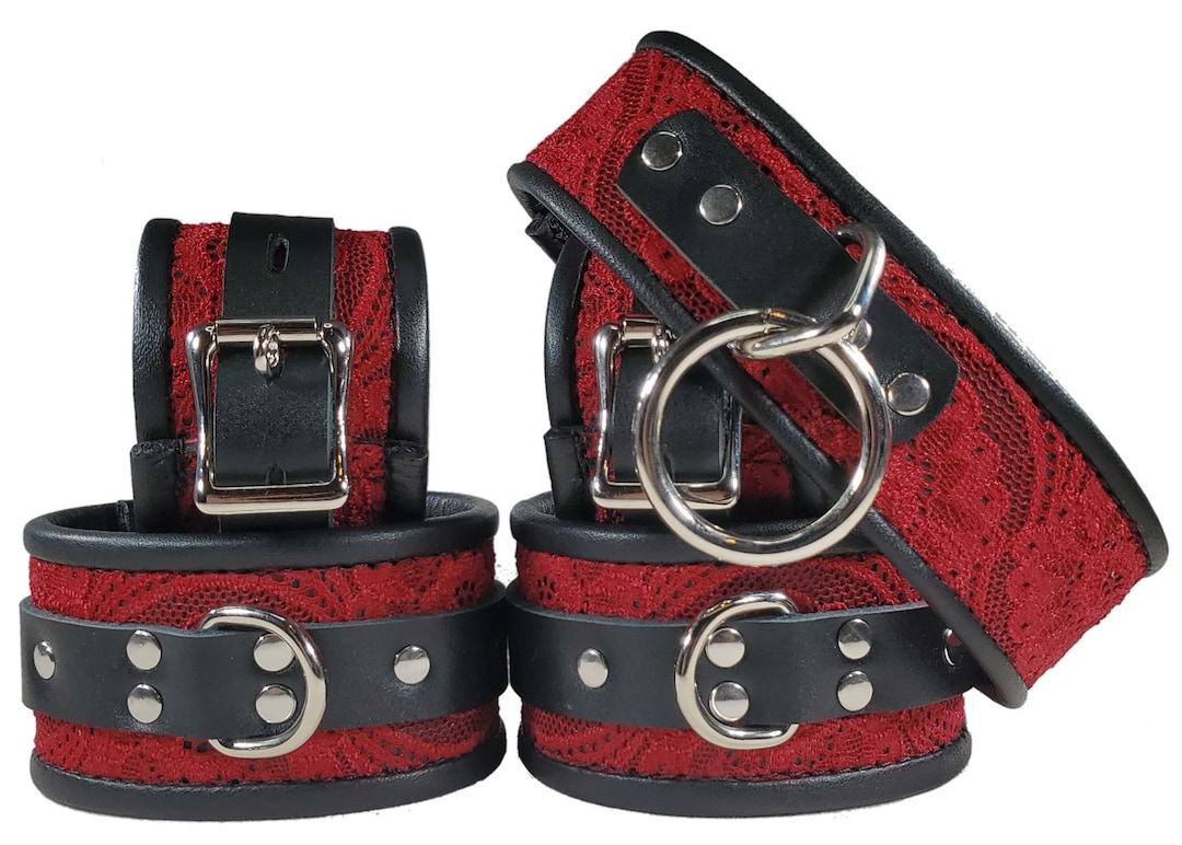 Submissive Collar & Cuff Set Lockable BDSM Leather Bondage Restraints ...