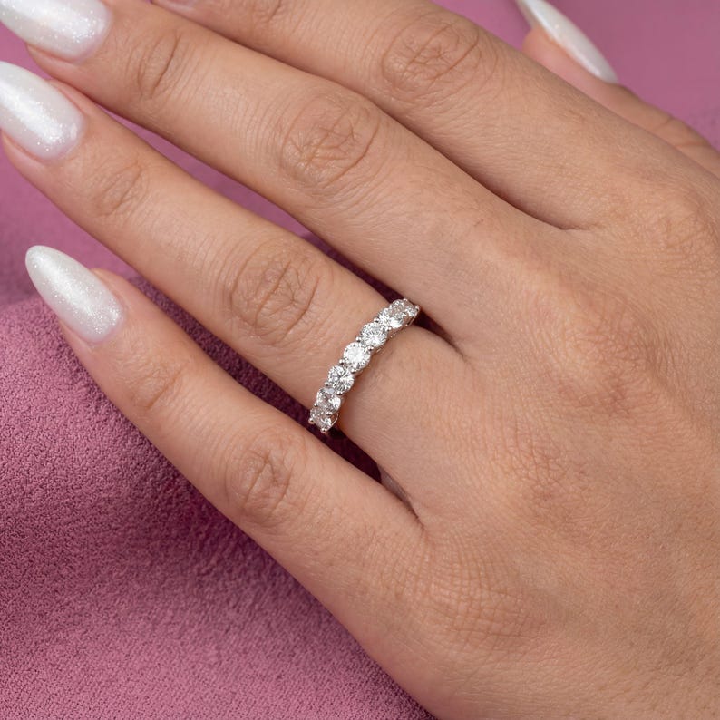Round Cut Moissanite Half Eternity Wed Bands 925 Sterling Silver VVS1 ...