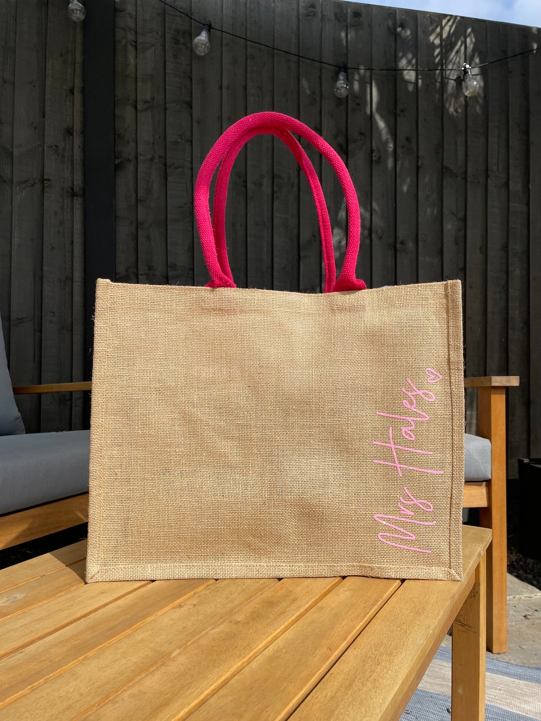 Personalised Large Script Font Jute Bag, Shopper, Bag for Life, Hand ...