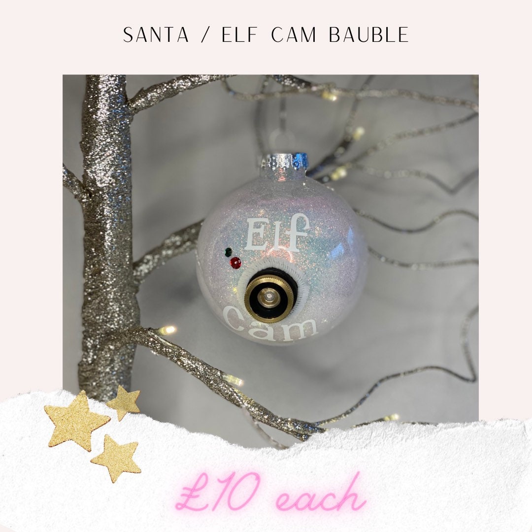 Elf Cam Christmas White Glitter Bauble - Etsy