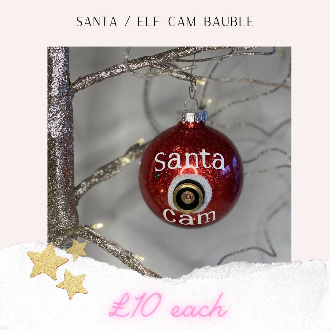 Santa Cam Christmas Red Glitter Bauble - Etsy