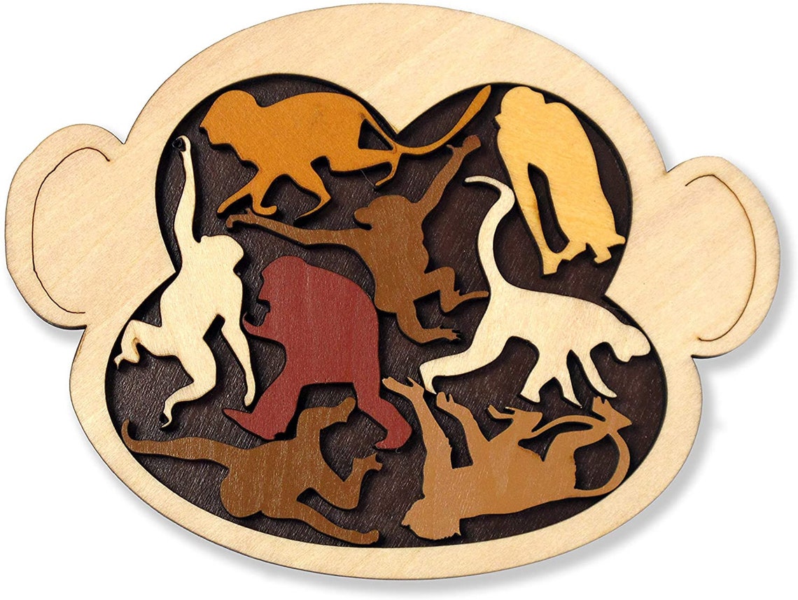 Monkey Wooden Puzzle Monkey Game. Puzzle Frame and 8 Monkey - Etsy