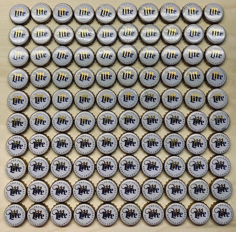 100 Miller Lite White Bottle Caps Lids, No Dents, Craft Supplies - Etsy