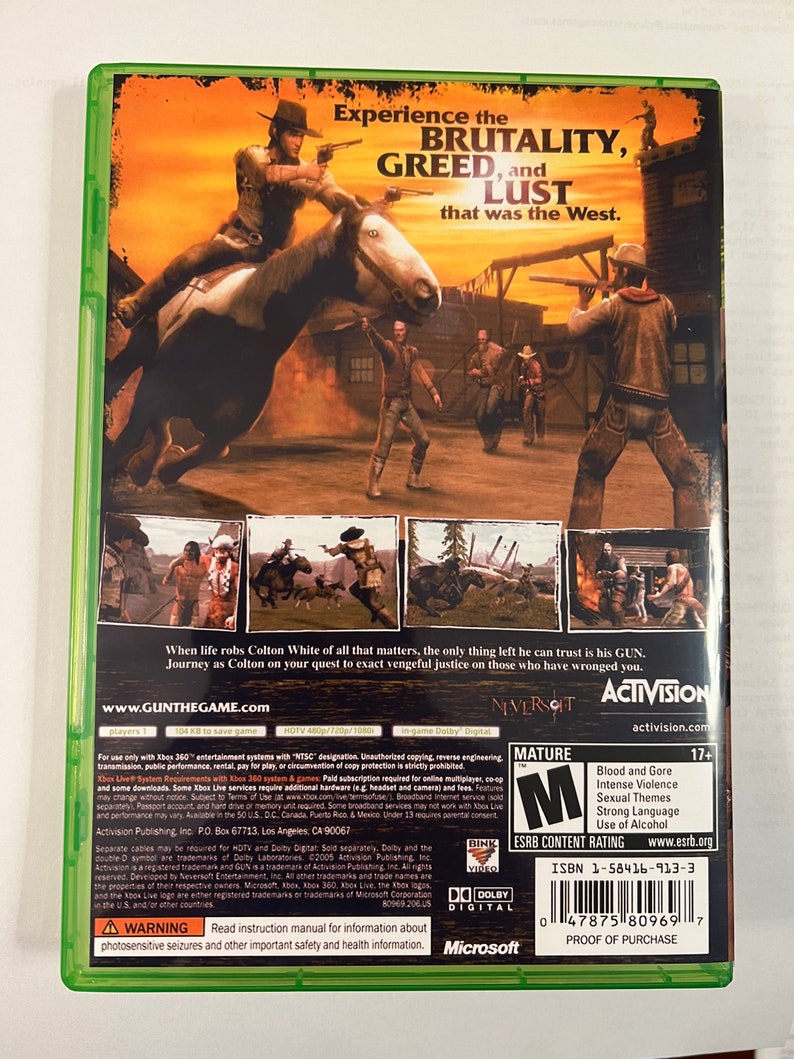 Gun Xbox 360 Replacement Case No Game - Etsy