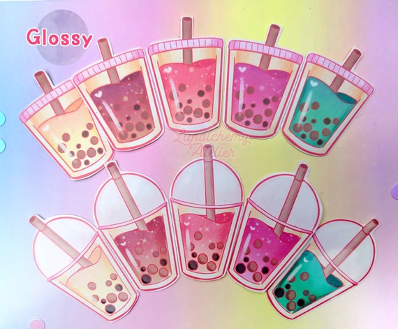 Blue BobaBubble Tea Stickers Sticker Sheet Pastel Pink Green Labels ...