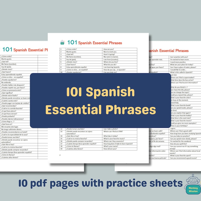 Spanish Learn Sheet - Etsy