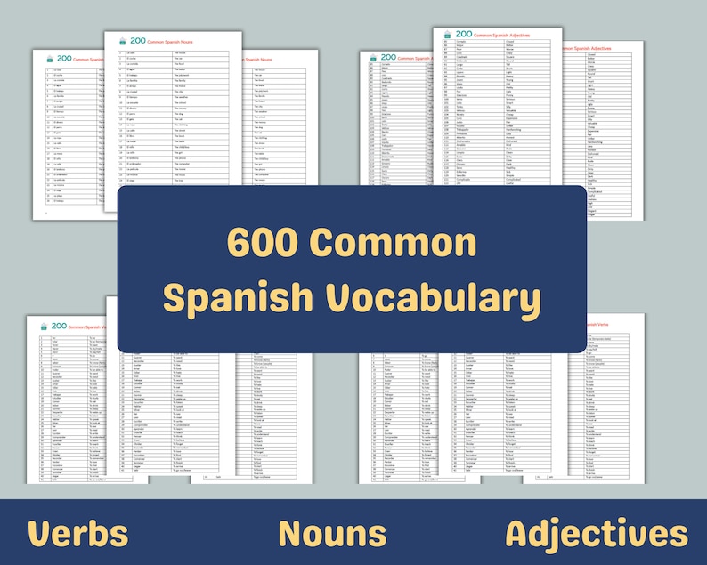 600 Common Spanish Vocabulary Bundle| Spanish Essential Words| Spanish ...