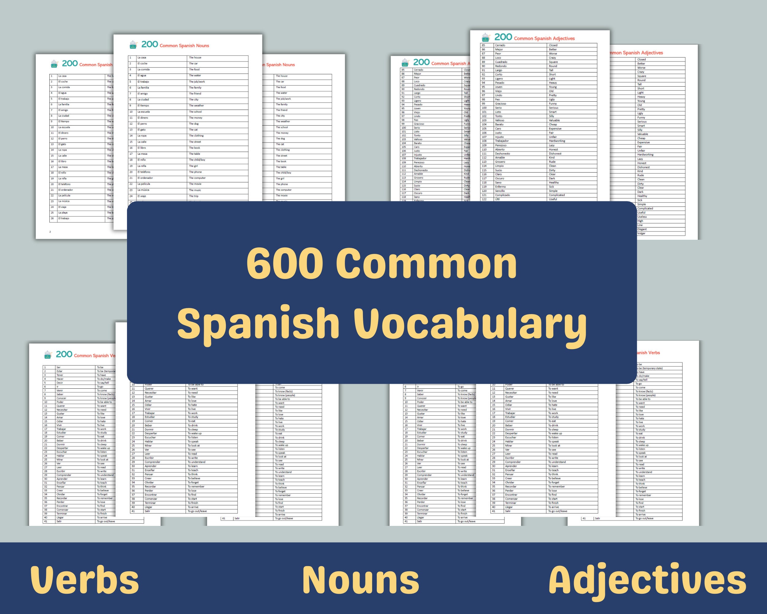600 Common Spanish Vocabulary Bundle| Spanish Essential Words| Spanish ...