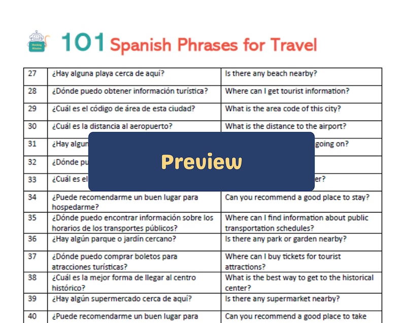101 Spanish Travel Phrases With Translation and Practice Sheets - Etsy