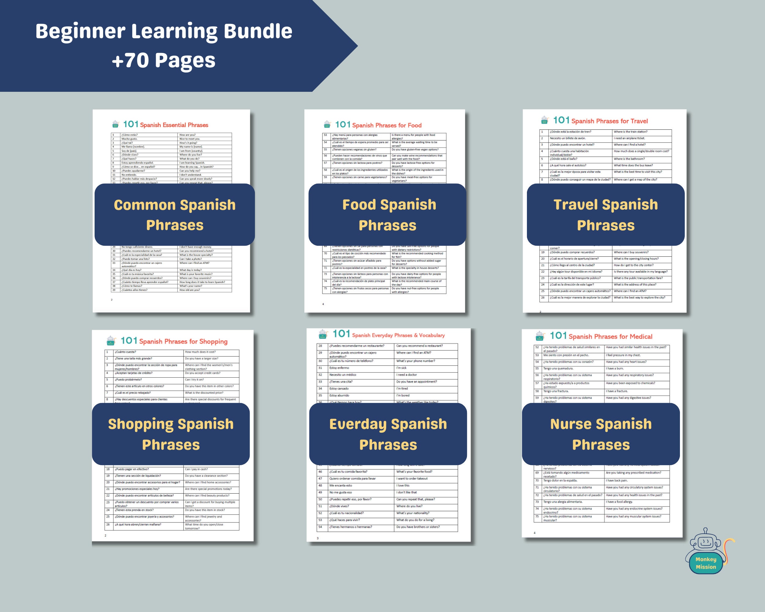 Spanish Phrases Beginner Bundle: Bilingual Kids & Adults (digital ...