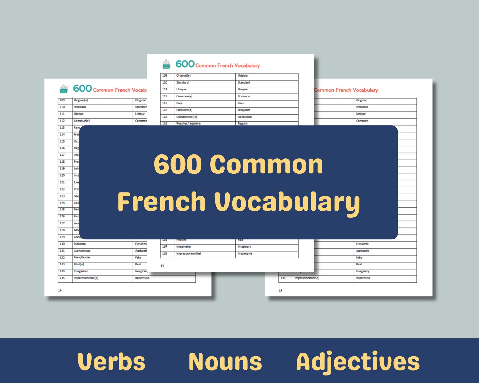 600 Common French Vocabulary Bundle French Essential Words French ...